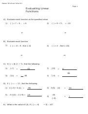 Linear Functions Easy Pdf Name ES Evaluating Linear Worksheets Library