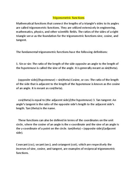 Trigonometric Functions They Are Utilized Extensively In Engineering Mathematics Physics