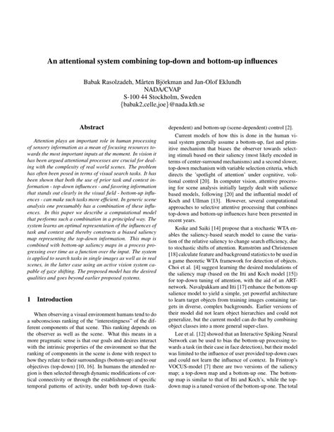 Pdf An Attentional System Combining Top Down And Bottom Up Influences