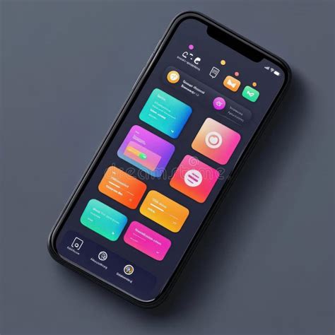 Mobile App Ui Design Colorful Buttons And Dark Theme Stock