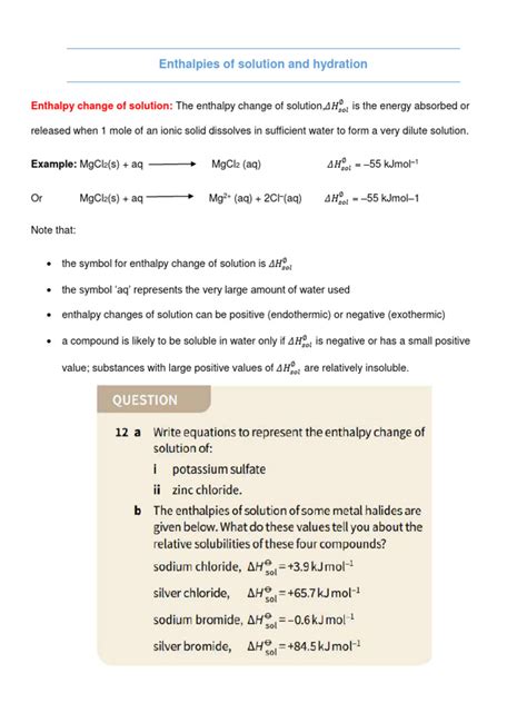 Enthalpies Of Solution And Hydration Pdf Solvation Solubility