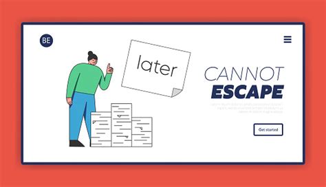 미루는 개념 마감일 및 시간 낭비 웹 사이트 방문 페이지 여자는 나중에 종이 작업을 지연 웹 페이지 개요 선형 플랫 벡터 일러스트레이션 개념에 대한 스톡 벡터 아트 및 기타