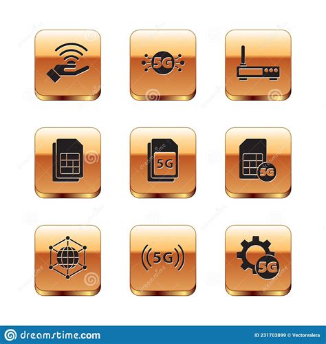 Set 5g Network Social Sim Card Card Router And Wi Fi Signal Setting And Icon Vector Stock