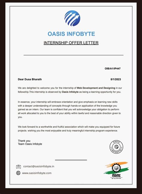 Internshipjourney Newchapter Internshipexperience Oasisinfobyte Gratitude