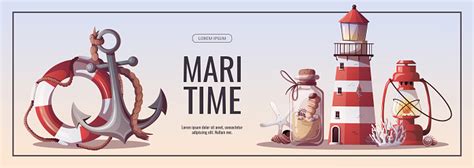 앵커 구명 부표 모래 병 산호 불가사리 조개 등대가있는 배너 디자인 닻에 대한 스톡 벡터 아트 및 기타 이미지 닻 전단지 개체 그룹 Istock