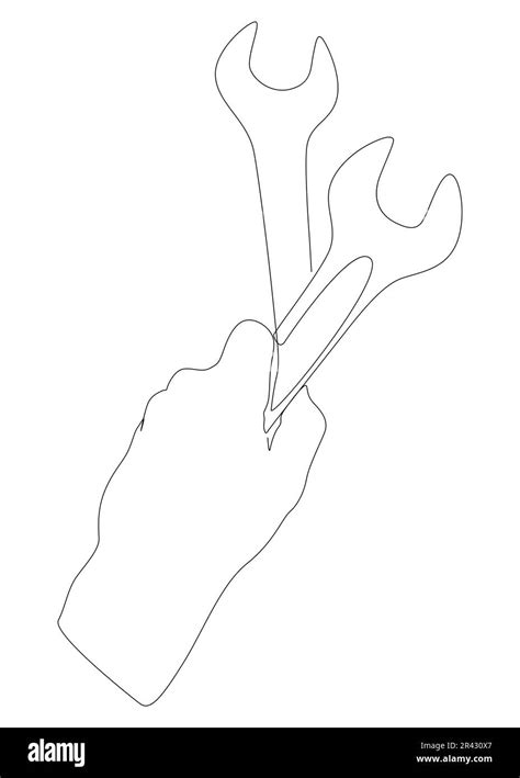 One Continuous Line Of Wrench Thin Line Illustration Vector Work Tool