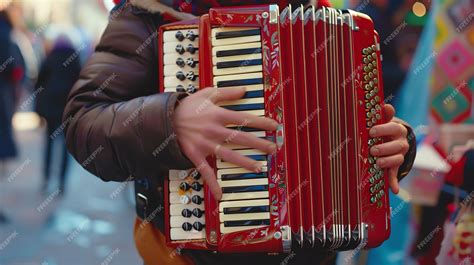 Premium Photo A Closeup Of A Person Playing The Accordion The