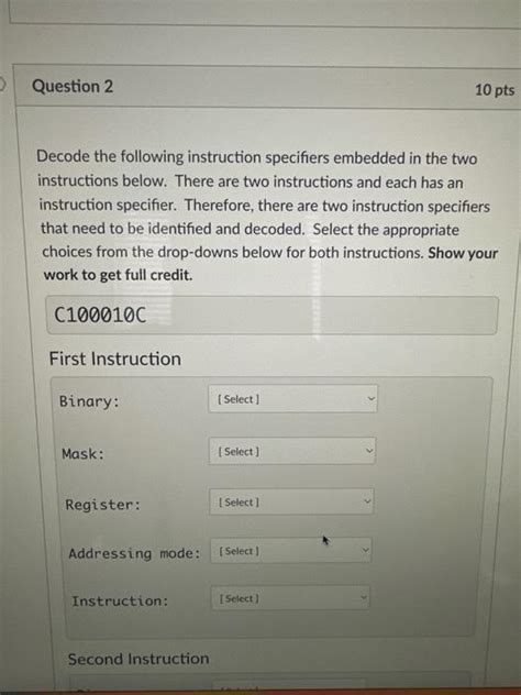 Decode The Following Instruction Specifiers Embedded