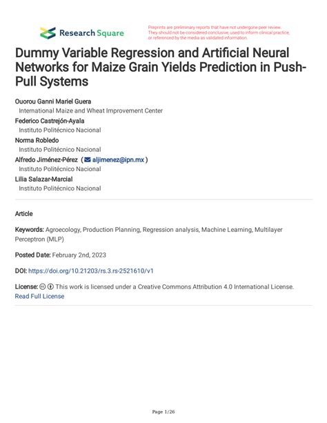 Pdf Dummy Variable Regression And Artificial Neural Networks For Maize Grain Yields Prediction