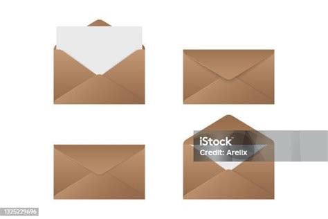 사실적인 빈 봉투 세트입니다 흰색 배경에 고립 된 오픈 폐쇄 빈티지 종이 편지 모형 벡터 일러스트레이션 봉투에 대한 스톡 벡터