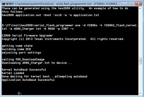 ccs tms320f28062 serial flash programmer can not download application