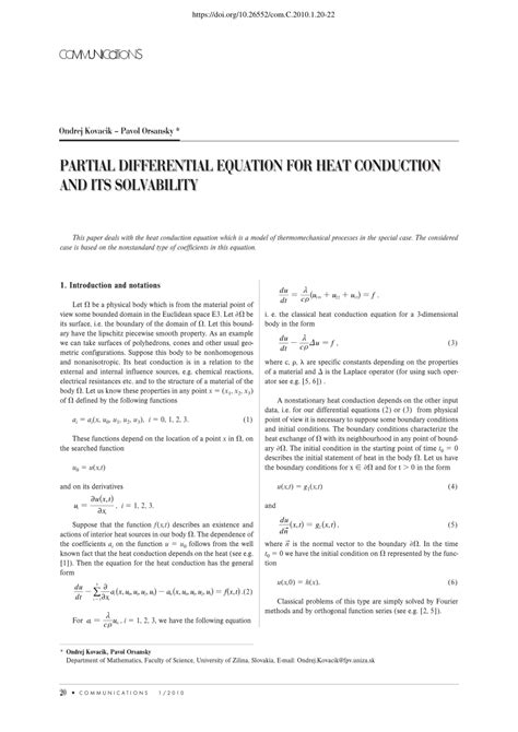 Pdf Partial Differential Equation For Heat Conduction And Its Solvability