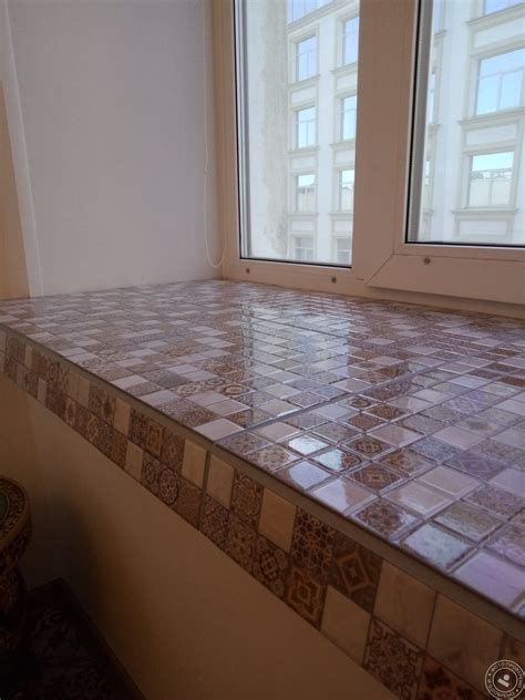 Подоконник из плитки керамогранит - 68 фото