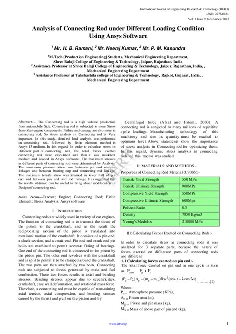 pdf ijert analysis of connecting rod under different loading