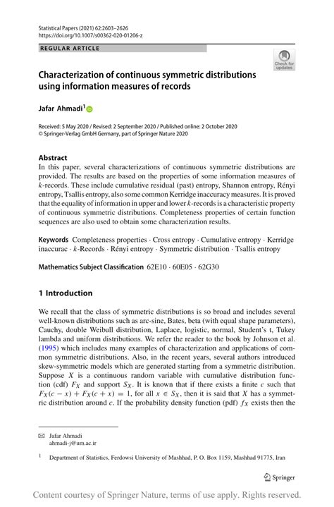 Characterization Of Continuous Symmetric Distributions Using