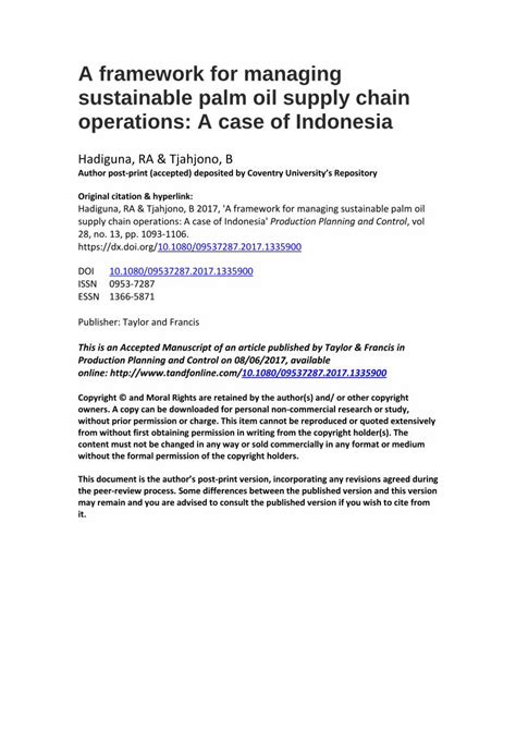 Pdf A Framework For Managing Sustainable Palm Oil Supply Chain