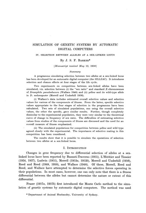 Pdf Simulation Of Genetic Systems By Automatic Digital Computers Iv