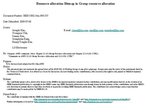 Resource Allocation Bitmap In Group Resource Allocation Document