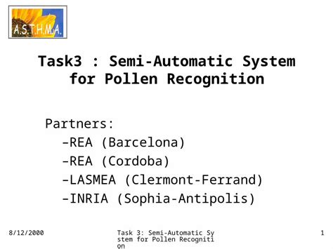 Ppt 8122000task 3 Semi Automatic System For Pollen Recognition 1
