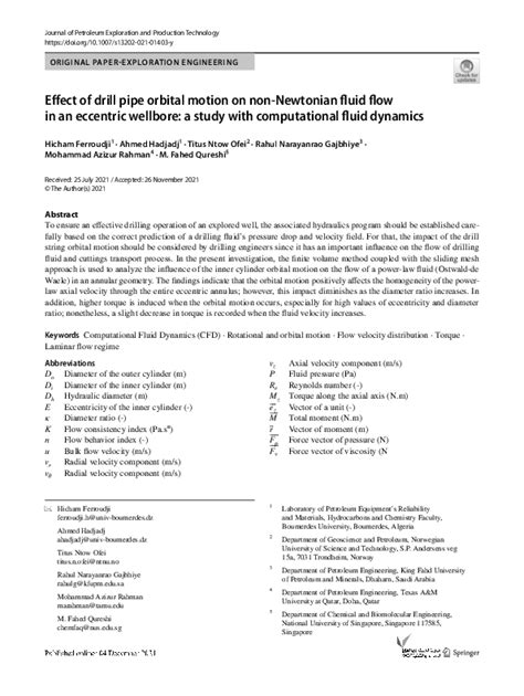 Pdf Effect Of Drill Pipe Orbital Motion On Non Newtonian Fluid Flow In An Eccentric Wellbore
