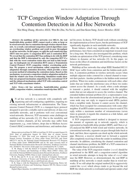 Pdf Tcp Congestion Window Adaptation Through Contention Detection In Ad Hoc Networks