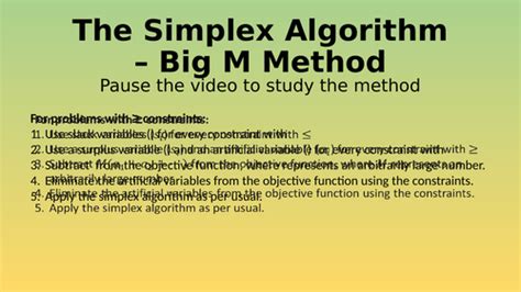 Big M Method For Simplex Algorithm Powerpoint Teaching Resources