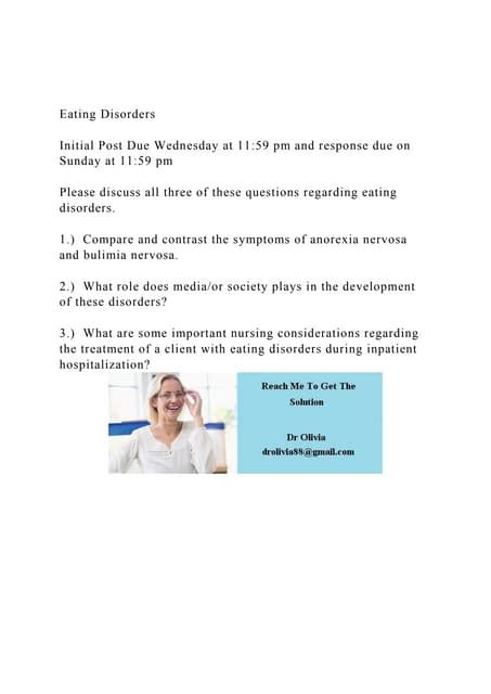 Eating Disordersinitial Post Due Wednesday At 1159 Pm And Rdocx