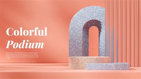 3d рендеринг шаблон макета терраццо текстура подиум в пейзаже розовая