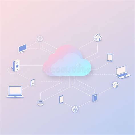 Digital Illustration Showcasing A Cloud Computing Network A Central