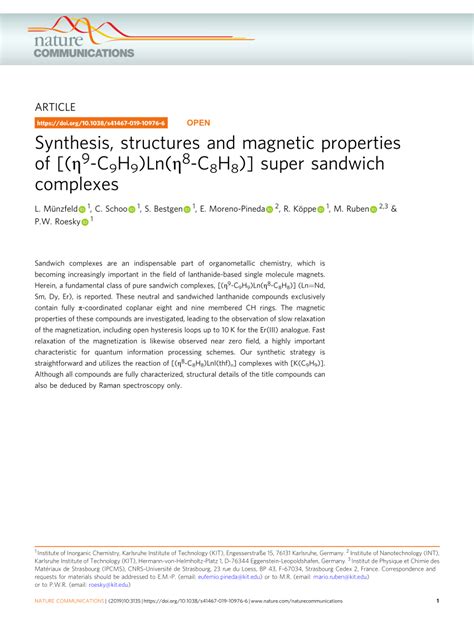 Pdf Synthesis Structures And Magnetic Properties Of [ η9 C9h9 Ln η8 C8h8 ] Super Sandwich