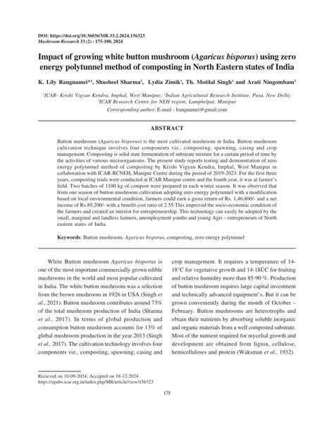 Pdf Impact Of Growing White Button Mushroom Agaricus Bisporus Using Zero Energy Polytunnel