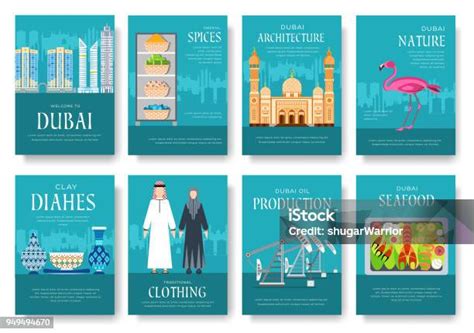 두바이 벡터 브로셔 카드 세트 Flyear 잡지 포스터 책 표지 배너의 나라가 템플릿 여행 초대 개념 배경 레이아웃 구조 삽화 현대 페이지 2명에 대한 스톡 벡터 아트 및