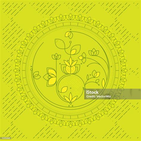 밝은 녹색 배경에 선 텍스처와 봄 꽃 Gemetric 장식 0명에 대한 스톡 벡터 아트 및 기타 이미지 0명 기하 도형