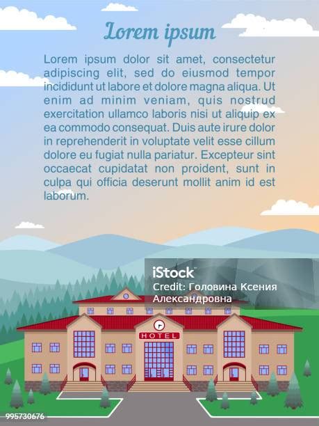 자연 빨간 지붕 빛 벽돌의 고전적인 건물에에서 국가 호텔 텍스트 설명 위에 공간 0명에 대한 스톡 벡터 아트 및 기타 이미지