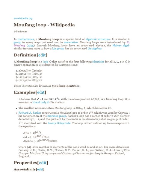 Title Moufang Loops A Concise Overview Pdf Algebraic Structures