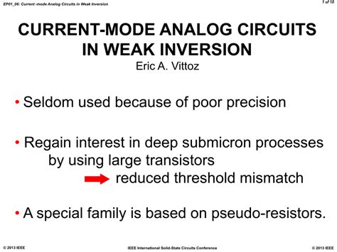 Pdf Current Mode Analog Circuits In Weak Inversion