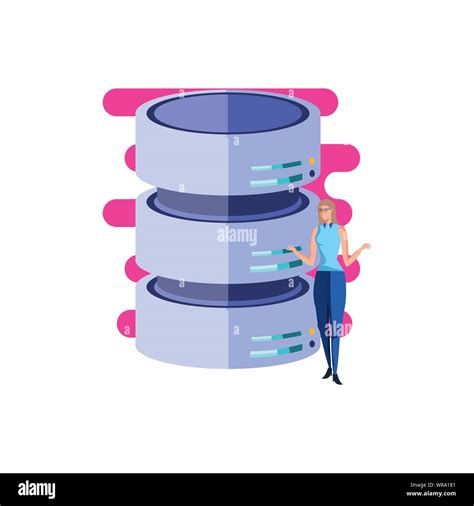 Business Woman Elegant With Data Center Disks Vector Illustration