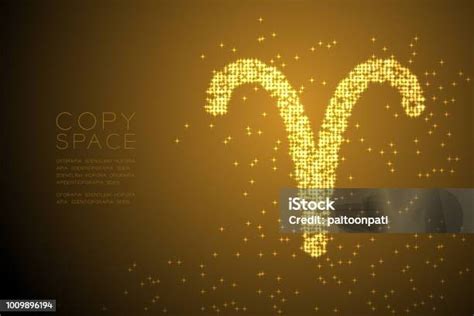 반짝 스타 패턴 양자리 조디악 기호 셰이프를 추상 별자리 개념 디자인의 골드 컬러 일러스트 레이 션의 갈색 그라데이션 배경 복사 공간 벡터 Eps 10에 고립 된 스타 0