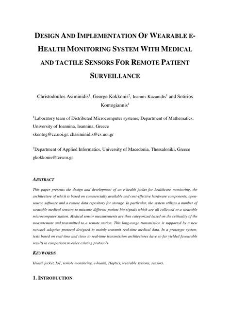 Pdf Design And Implementation Of Wearable E Health Monitoring System
