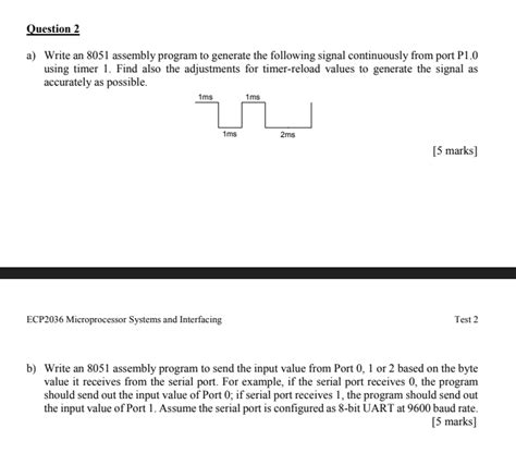 question 2 a write an 8051 assembly program to
