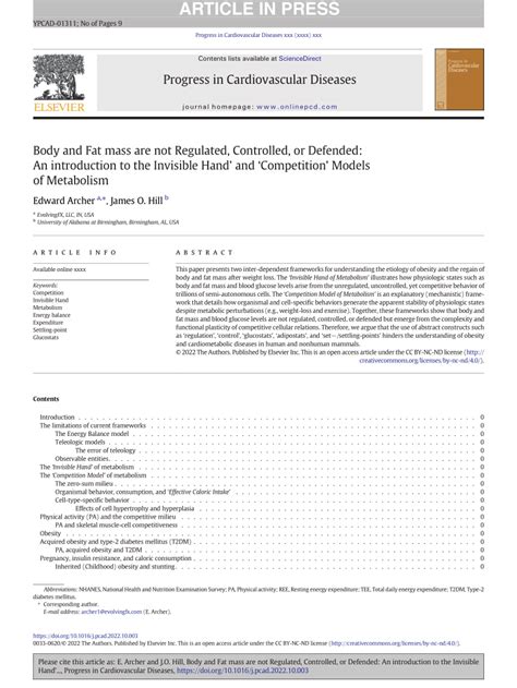 Pdf Body And Fat Mass Are Not Regulated Controlled Or Defended An Introduction To The
