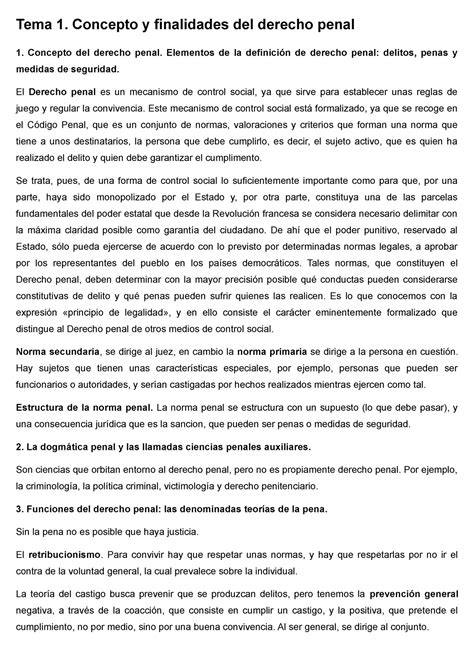 Tema 1 Concepto Y Finalidades Del Derecho Penal Tema 1 Concepto Y