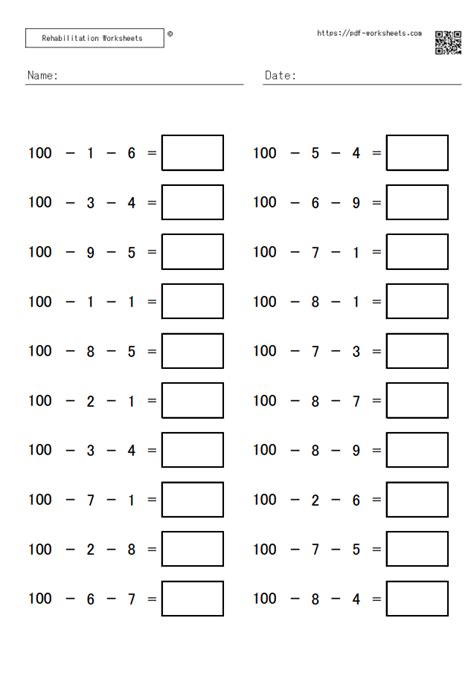 Continuous Subtraction Task 3 20 Sheets Rehabilitation Worksheets