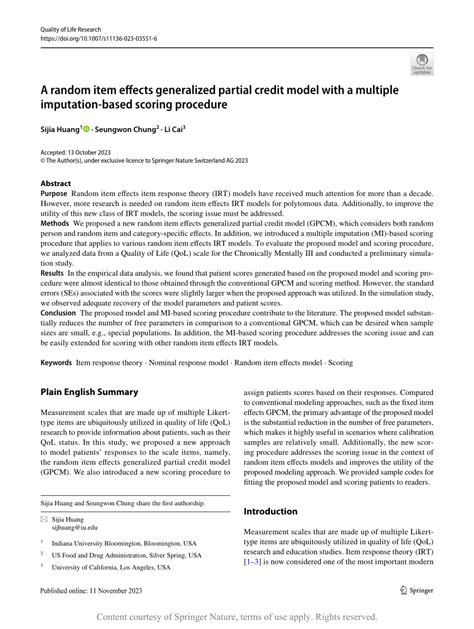 A Random Item Effects Generalized Partial Credit Model With A Multiple Imputation Based Scoring