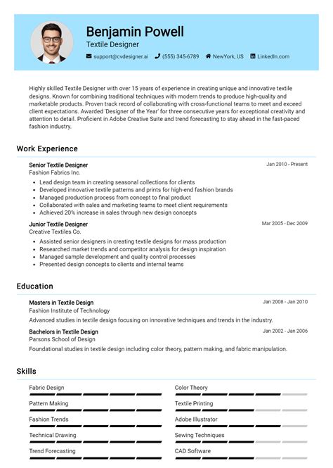 Textile Designer Resume Example For Ultimate Guide CVDesigner Ai