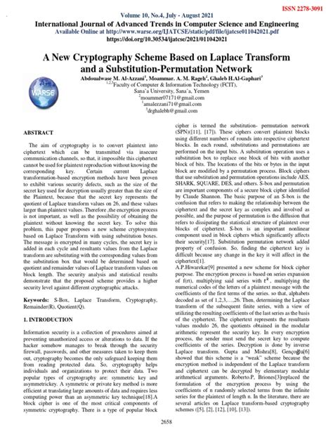 A New Cryptography Scheme Based On Laplace Transform And A Substitution