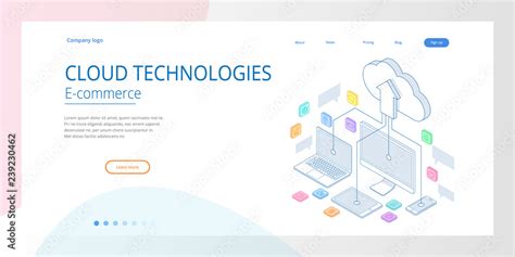 Web Page Design Templates Cloud Computing Concept Isometric Cloud Services Internet Technology