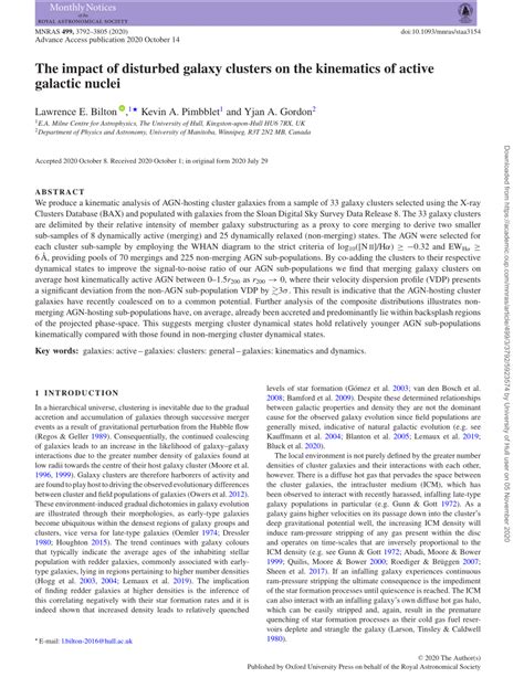 Pdf The Impact Of Disturbed Galaxy Clusters On The Kinematics Of