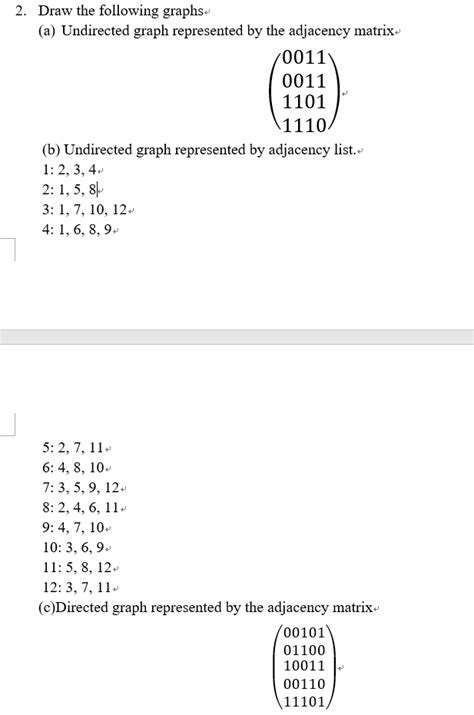solved 2 draw the following graphs a undirected graph