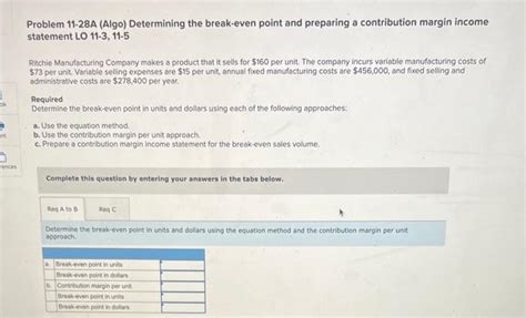 solved problem 11 28a algo determining the break even
